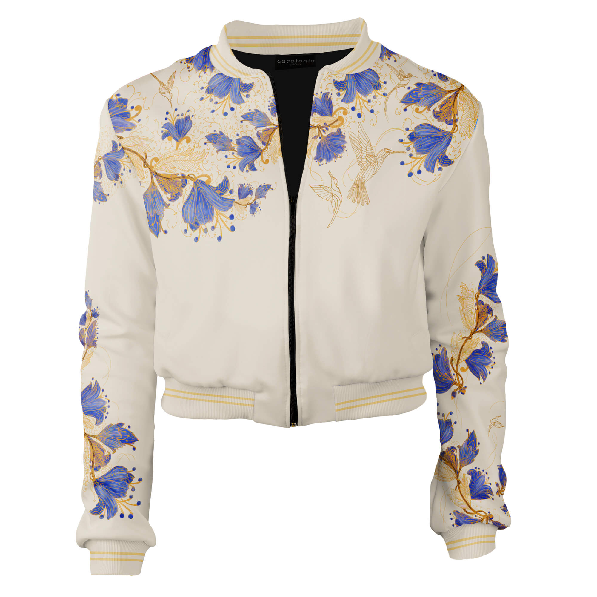 Cream short bomber jacket - Delicata Vanilla pattern - Cacofonia