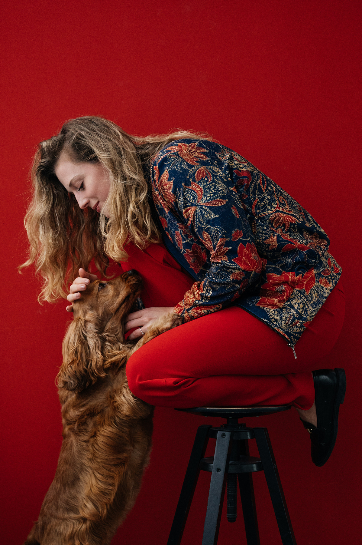 Colorful bomber jacket - Red Mahakala - CACOFONIA